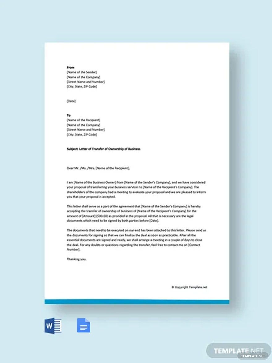 FREE Ownership Transfer Letter Template Download In Word Google Docs 