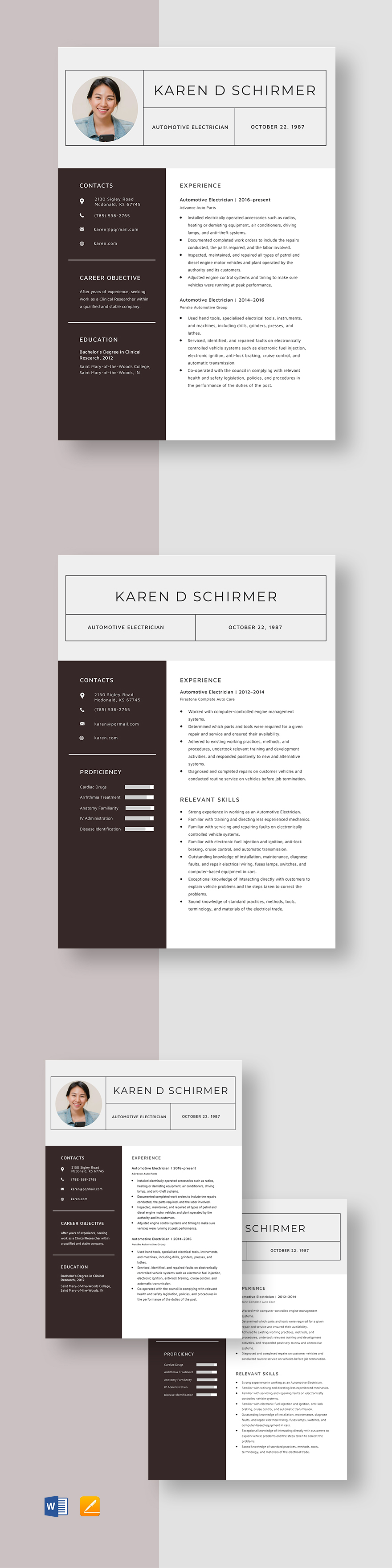 Electrician Resume Template - Illustrator, InDesign, Word, Apple Pages ...