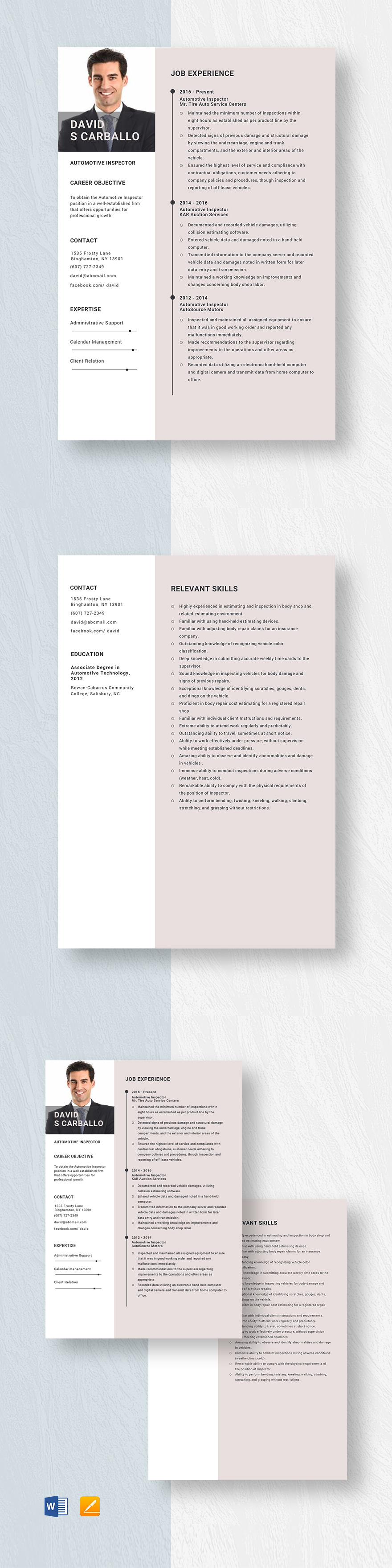 Automotive Inspector Resume Template - Word, Apple Pages | Template.net