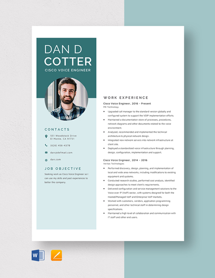 Cisco Voice Engineer Resume - Word, Apple Pages | Template.net