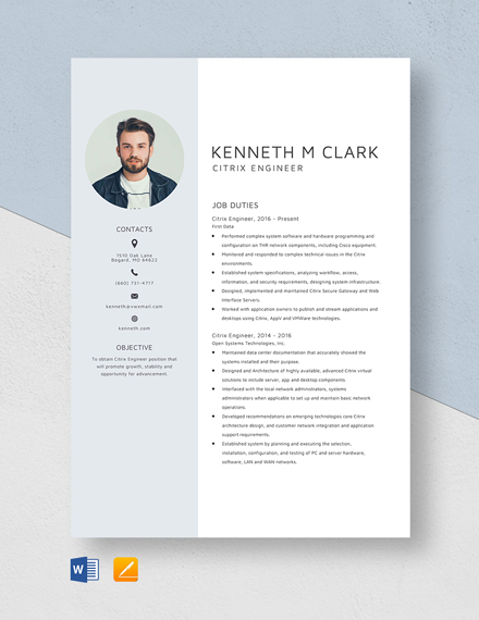 Citrix System Administrator Resume - Download in Word, Apple Pages ...