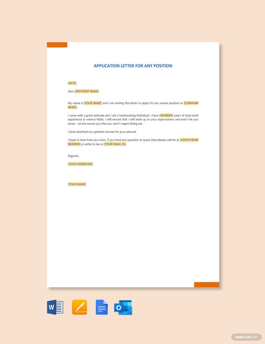 Application Letter Template Sample For Any Position Google Docs Word 