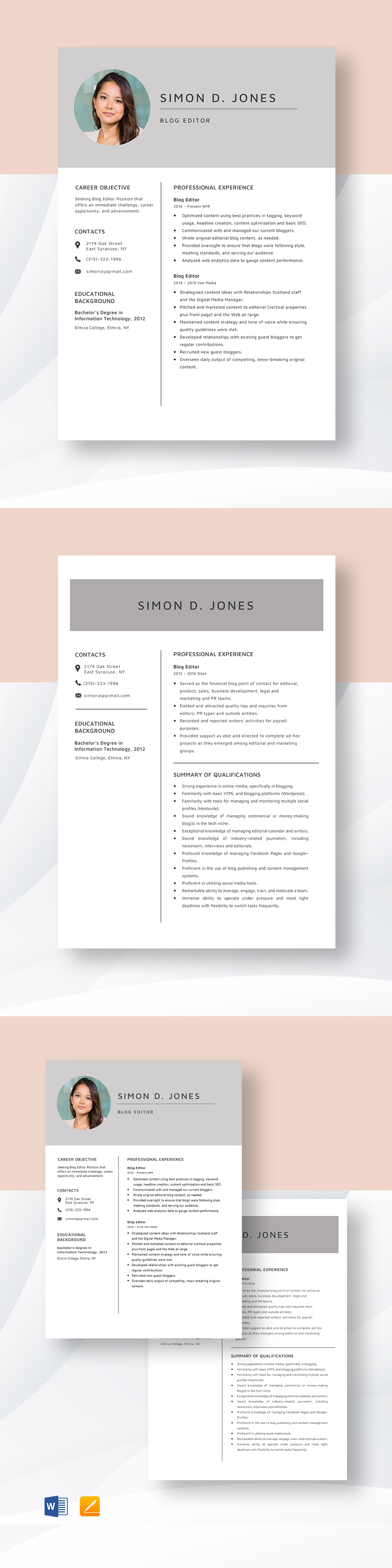 Blog Editor Resume Template - Word, Apple Pages | Template.net