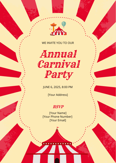 Carnival Party Invitation Templates - Edit Online & Download Example ...