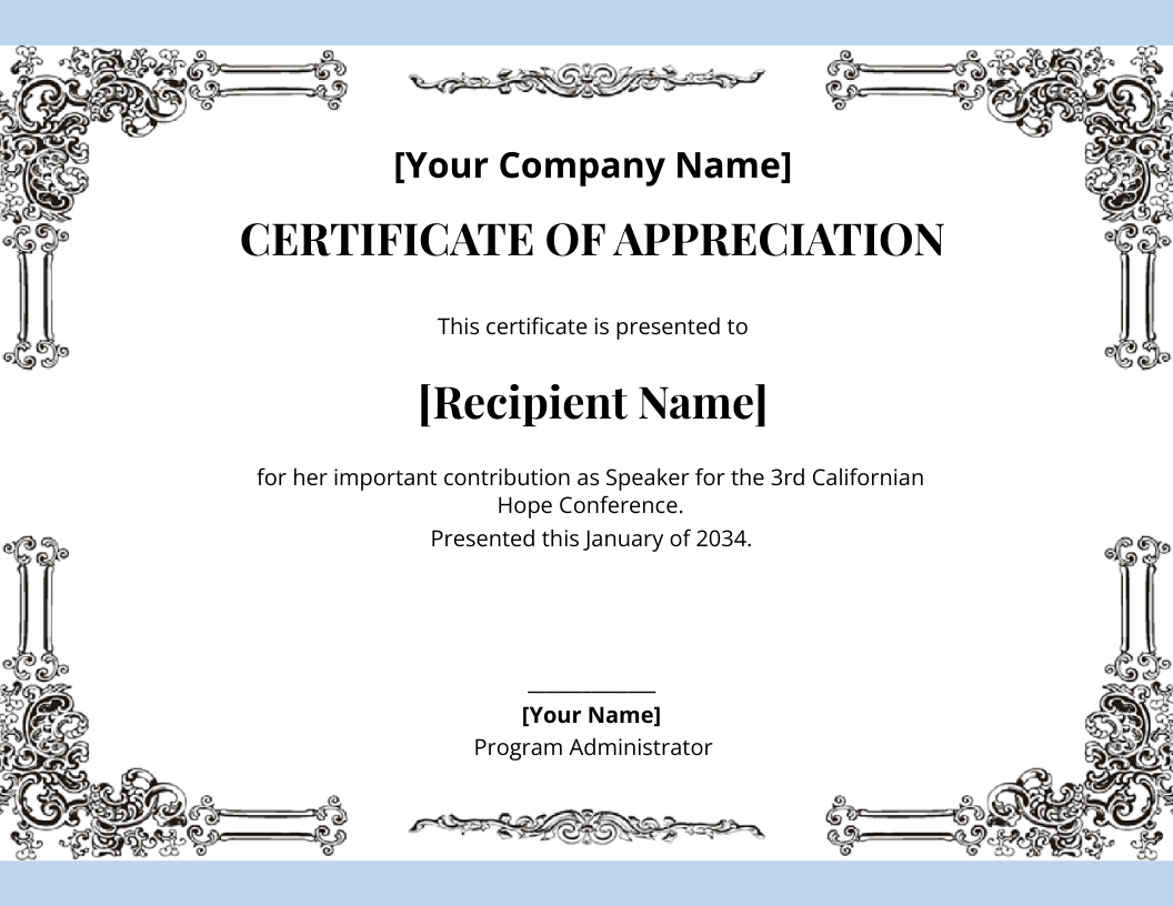 Elegant Appreciation Certificate Template - Edit Online & Download ... Elegant Appreciation Certificate Template - Edit Online & Download ...