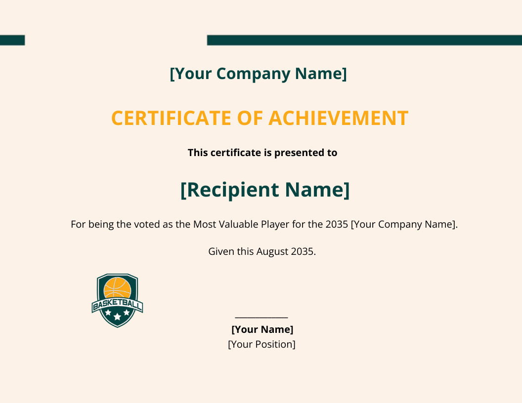 Editable Certificate Of Achievement Basketball Basketball Awards