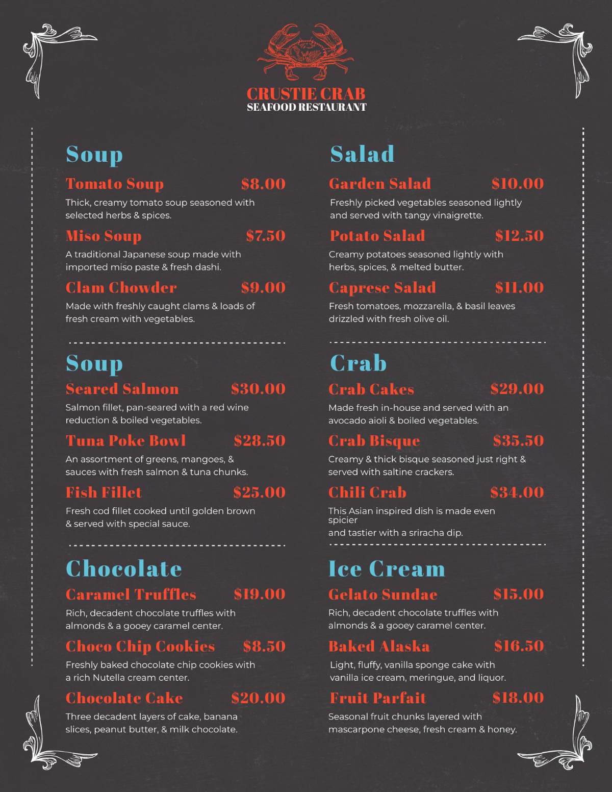 Chalk Board Seafood Menu Template Edit Online Download Example