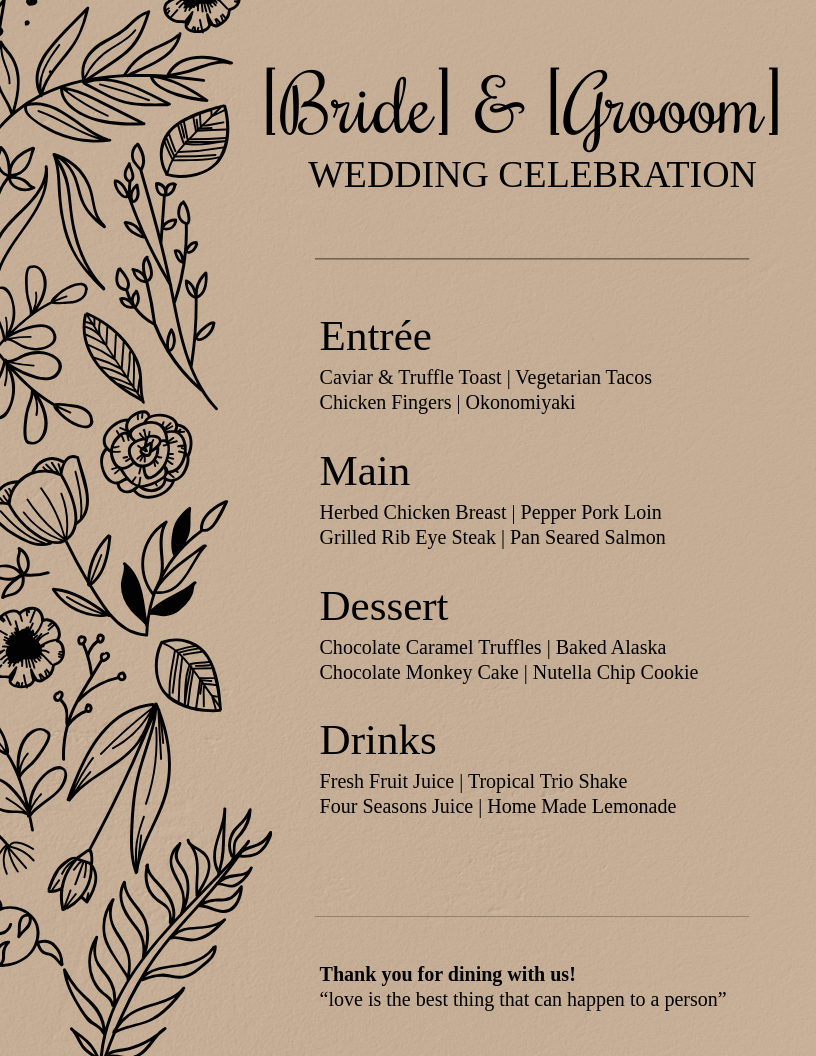 DIY Wedding Menu Template - Edit Online & Download Example | Template.net