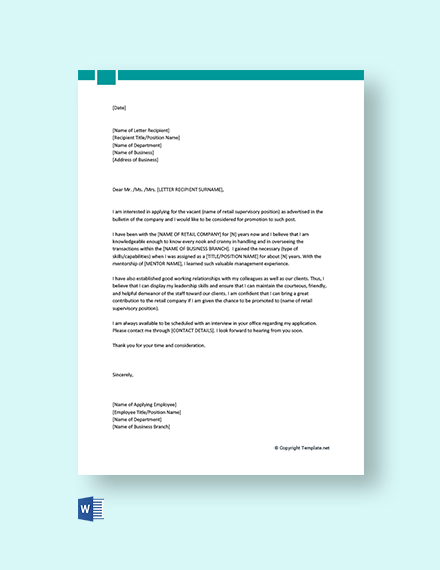 FREE Internal Promotion Cover Letter Template - Word