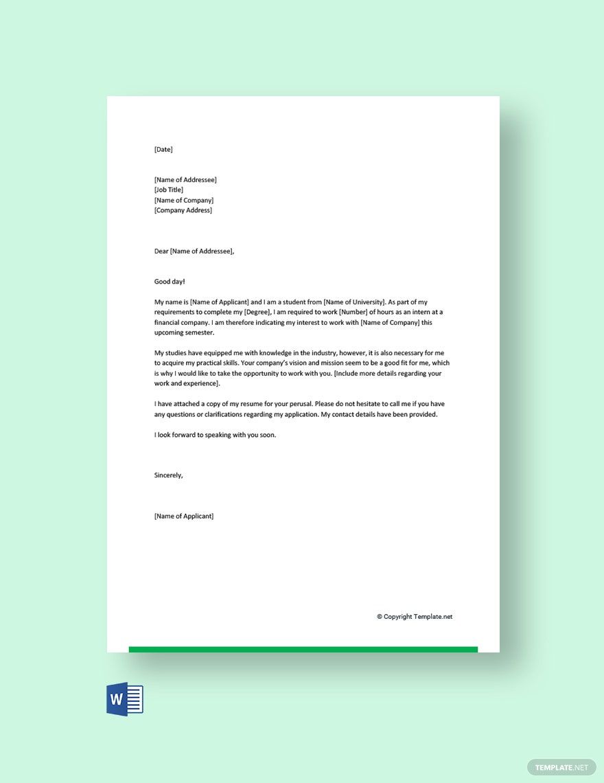 Best Internship Application Letter Pdf