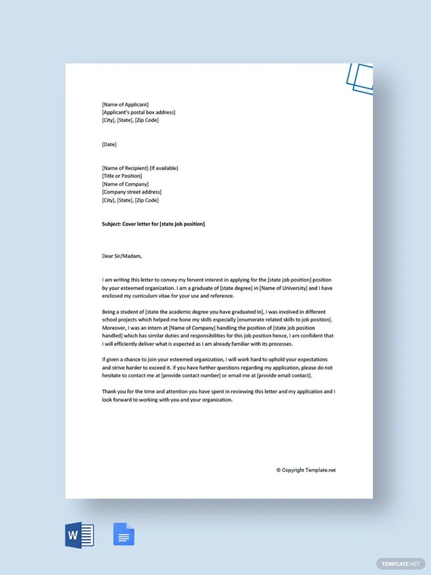 Cover Letter For Job Application For Freshers Template Download In Word Google Docs PDF 