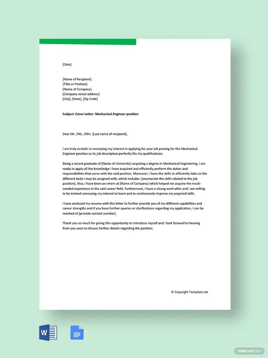 Cover Letter For Mechanical Engineer Fresher Template Download In 