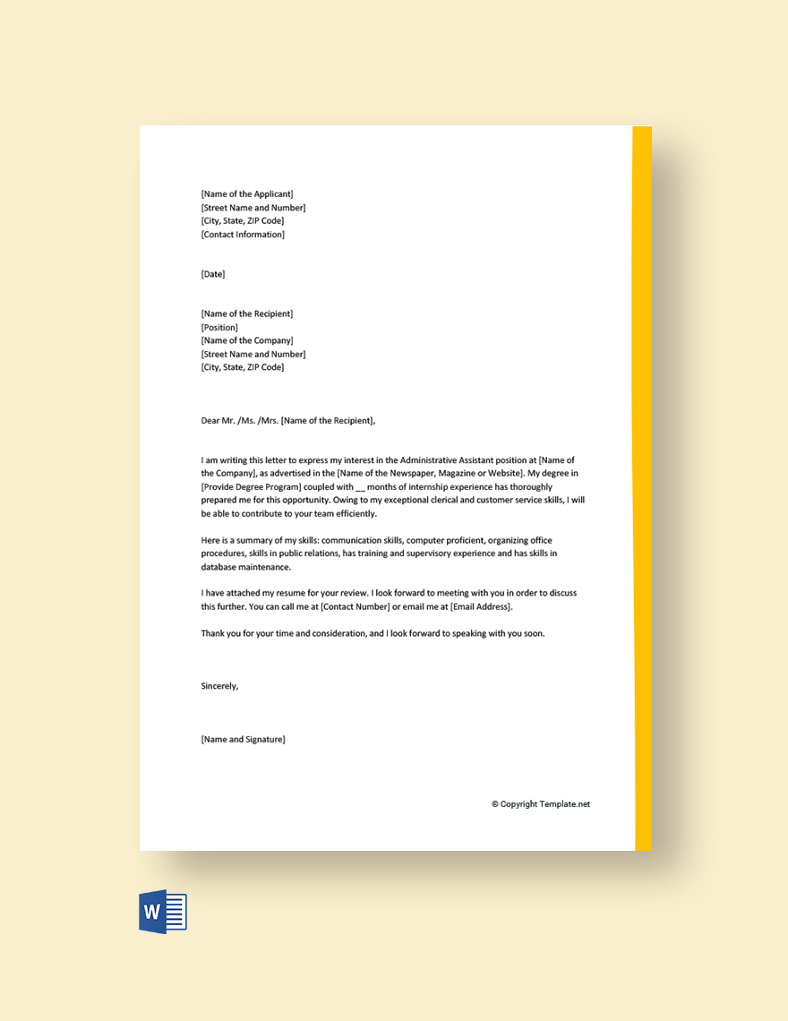 Entry Level Administrative Assistant Cover Letter Template - Google ...