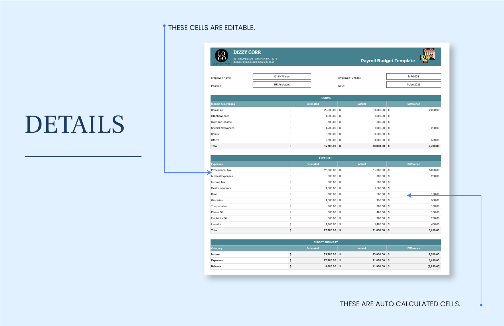 Payroll Budget Template - Download in Word, Google Docs, Excel, PDF ...