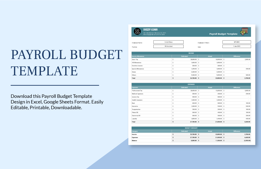 Payroll Budget Template Download In Word Google Docs Excel PDF 