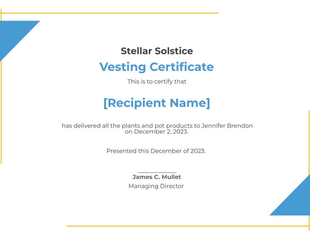Vesting Certificate Templates - Edit Online & Download Example ...