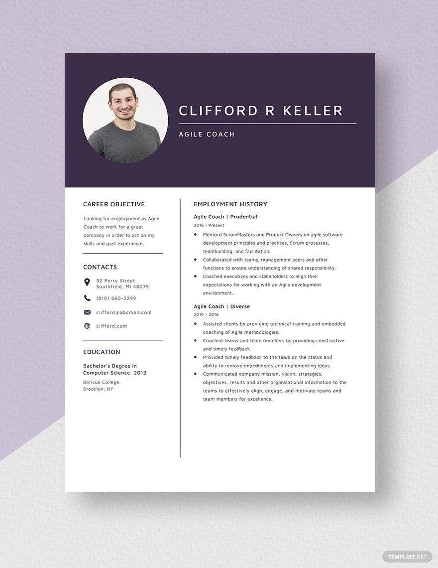 Agile Coach Resume Google Docs Word Apple Pages Template