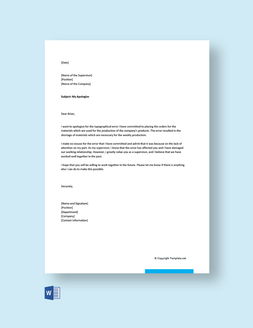 Free Apology Letter for Mistake at Work to Boss Template - Google Docs ...