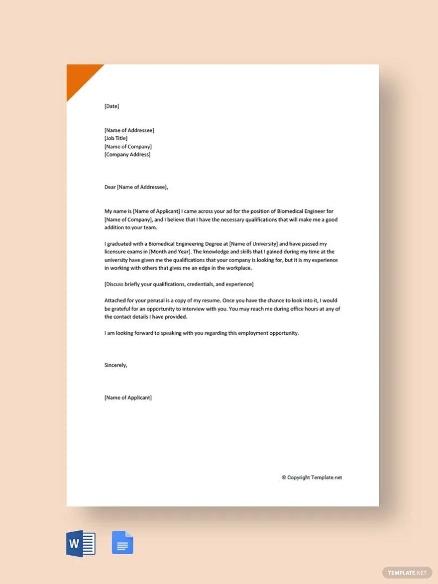 Biomedical Engineering Cover Letter Template Download In Word Google 