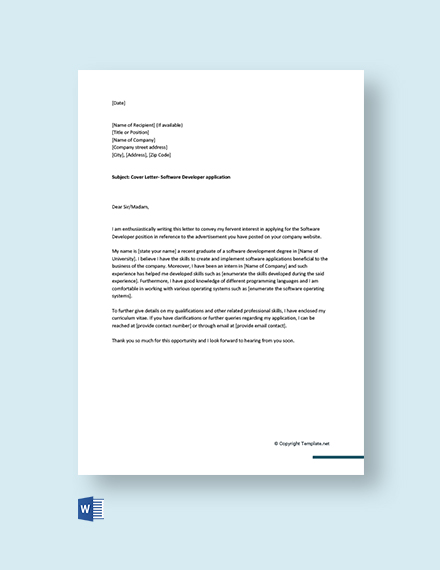 Free Cover Letter For Software Developer For Fresher Template Google 