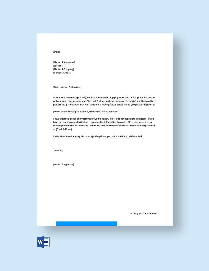 Electrical Engineering Cover Letter Template - Google Docs, Word ...