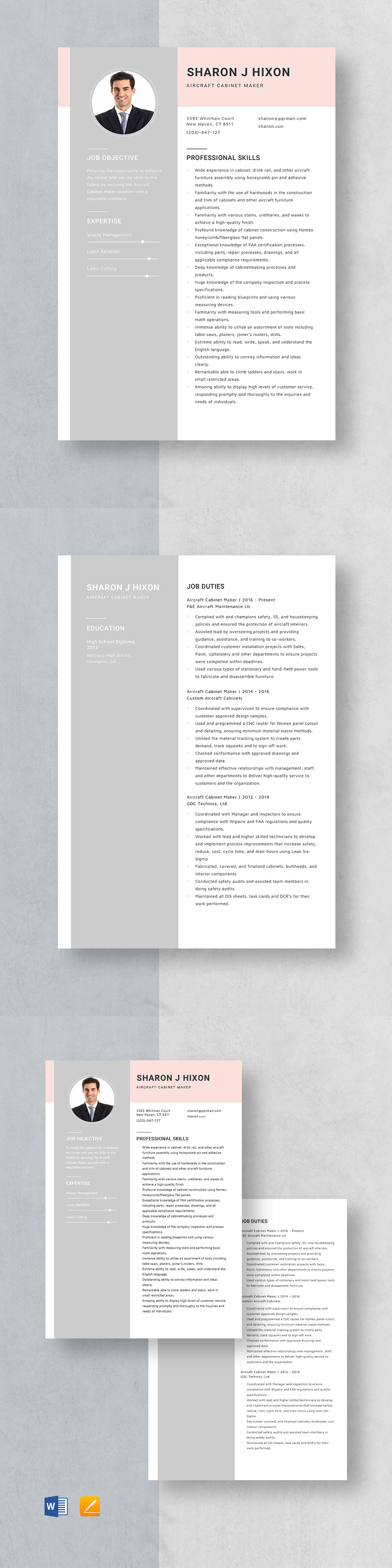 Free Aircraft Cabinet Maker Resume Template - Word, Apple Pages ...