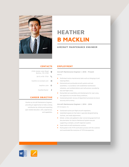 Aircraft Maintenance Technician Resume Template Word Apple Pages 