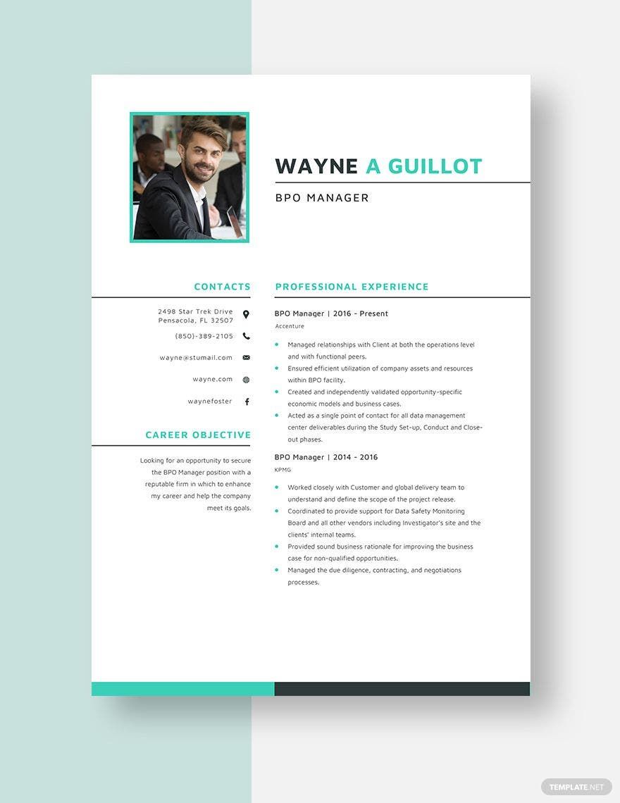 BPO Manager Resume - Word, Apple Pages, PDF | Template.net