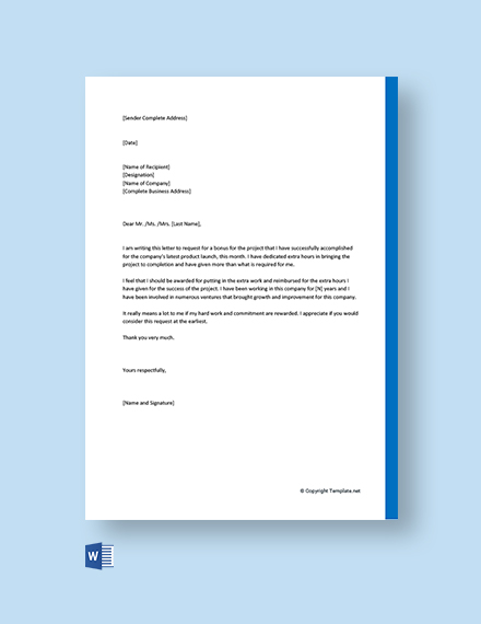 FREE Request Letter for Annual Bonus Template - Word