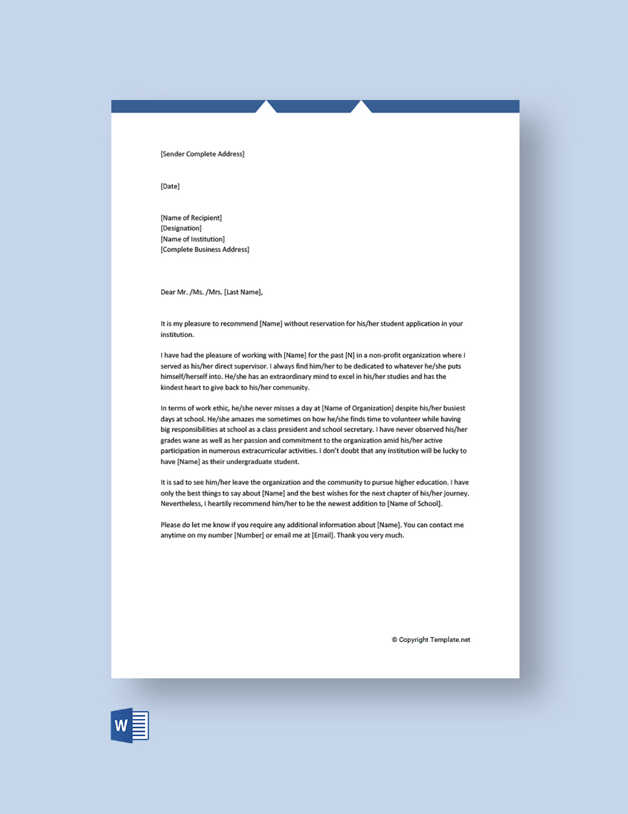 Free Character Reference Letter For Teacher Template - Google Docs ...