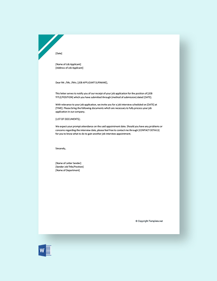 FREE Job Interview Invitation Letter Template - Word (DOC) | Google Docs | Apple (MAC) Pages ...