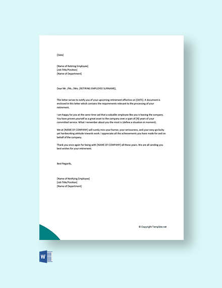 FREE Simple Retirement Letter Template - Word (DOC) | Google Docs ...