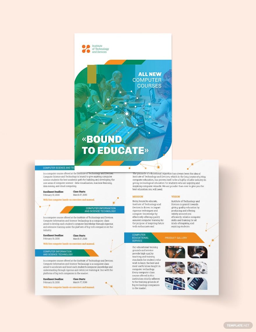 Free Computer Course Bi Fold Brochure Template Illustrator InDesign 