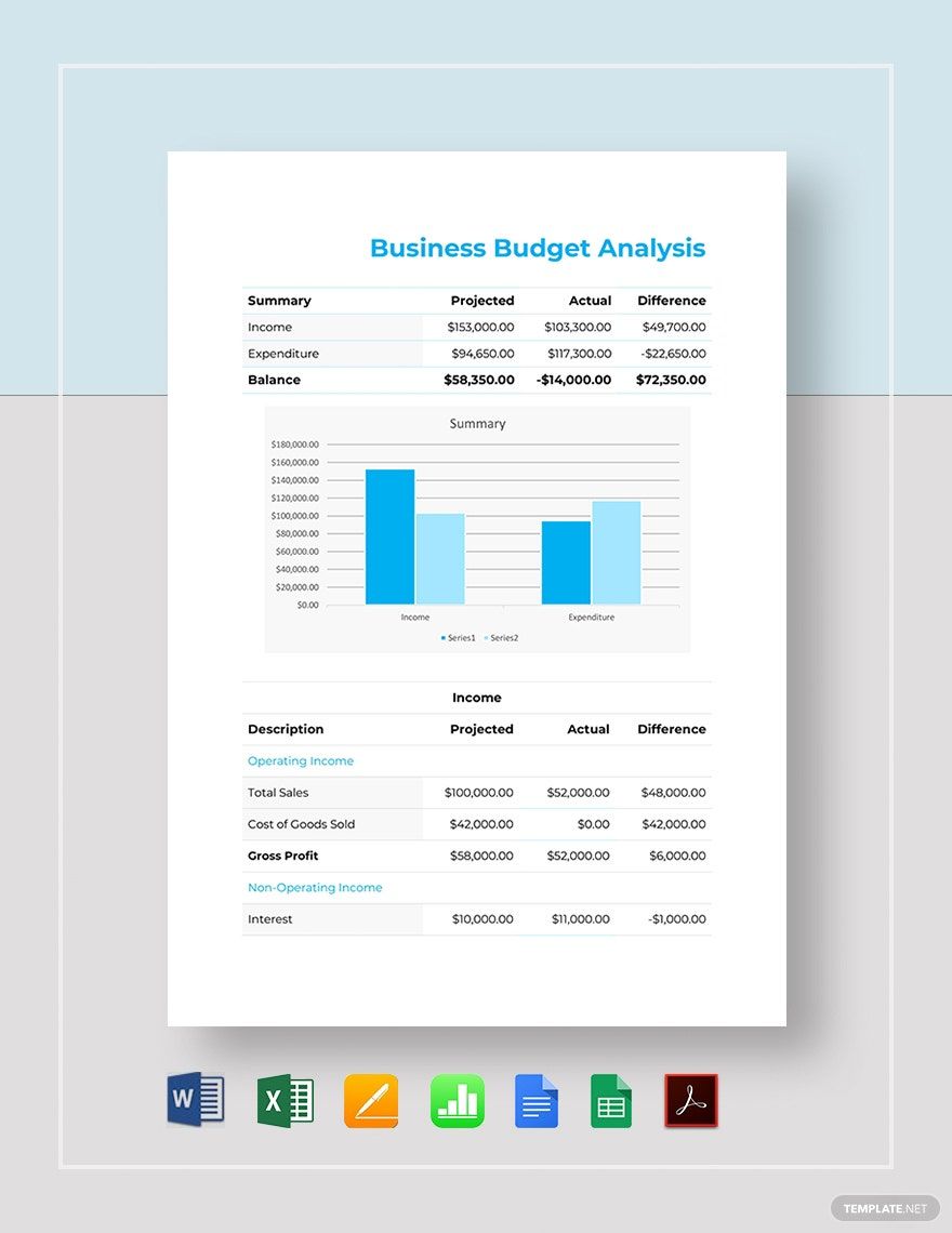 Business Budget Analysis Template Word Google Docs Excel PDF 