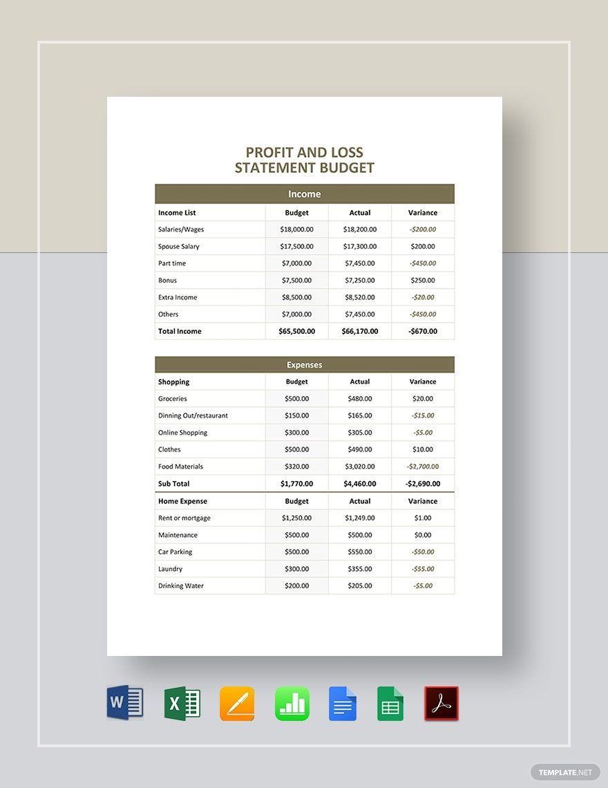 Profit And Loss Statement Budget Template Download In Word Google 