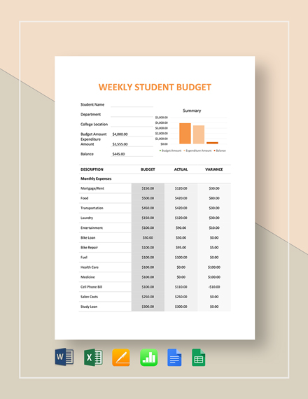 11+ Student Budget Templates - Free Sample, Example, Format Download ...