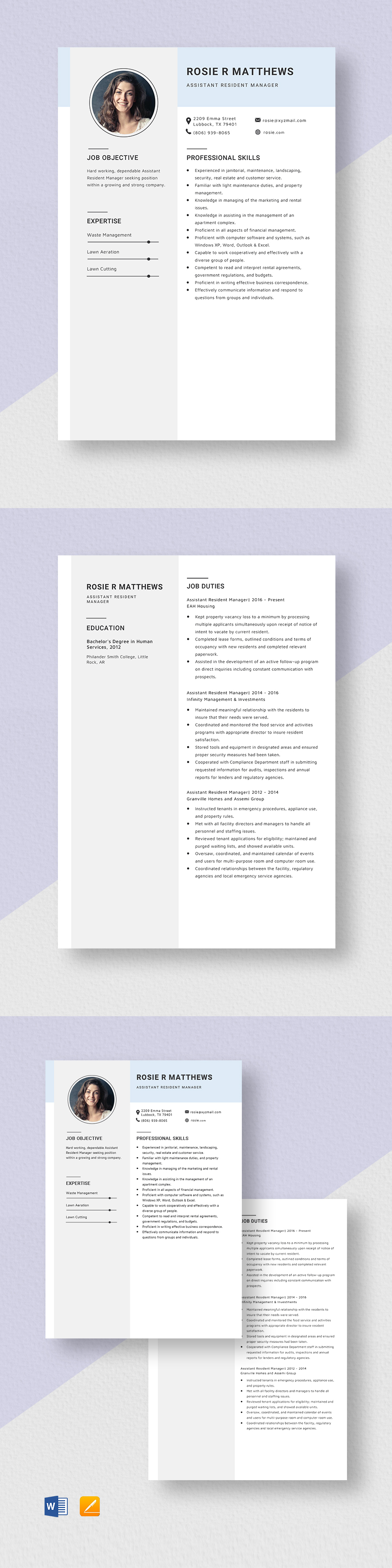 Free Hotel Resident Manager Resume Template - Word, Apple Pages ...