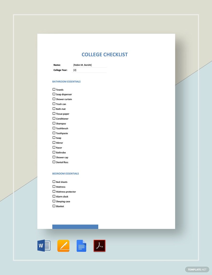 College Checklist Template Download In Word Google Docs PDF Apple 
