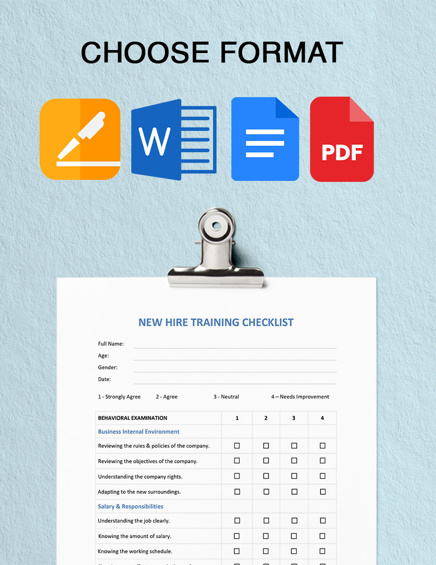 New Hire Training Checklist Template - Word, Google Docs, PDF, Apple ...