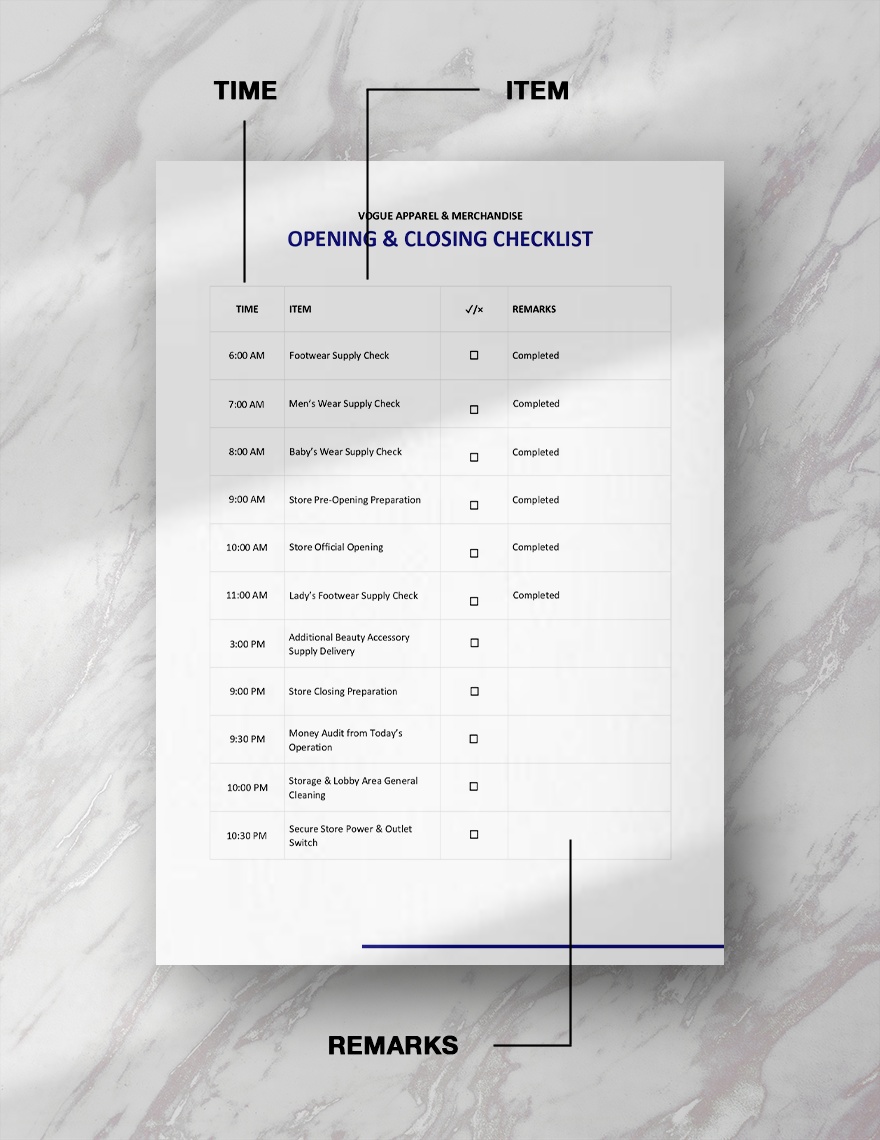 Opening and Closing Checklist Template - Google Docs, Word, Apple Pages, PDF | Template.net