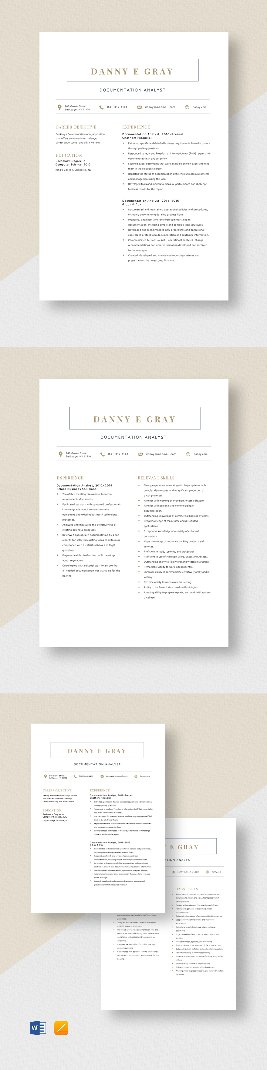Free Documentation Analyst Resume Template - Word, Apple Pages ...