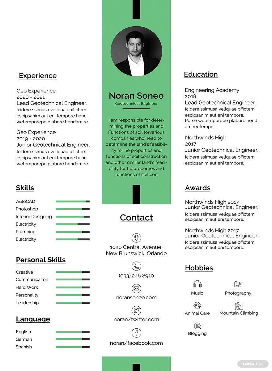 Geotechnical Engineer Resume Template - Word, Apple Pages, PSD ...