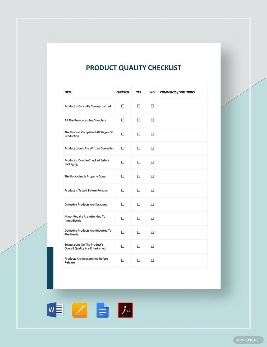 Product Quality Checklist Template In Word Pages PDF Google Docs Product Quality Checklist Template In Word Pages PDF Google Docs