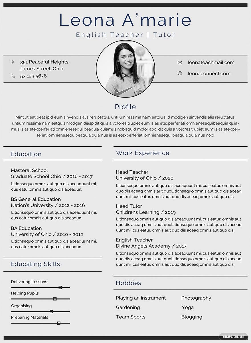 English Teacher CV Template Word Apple Pages PSD Template English Teacher CV Template Word Apple Pages PSD Template