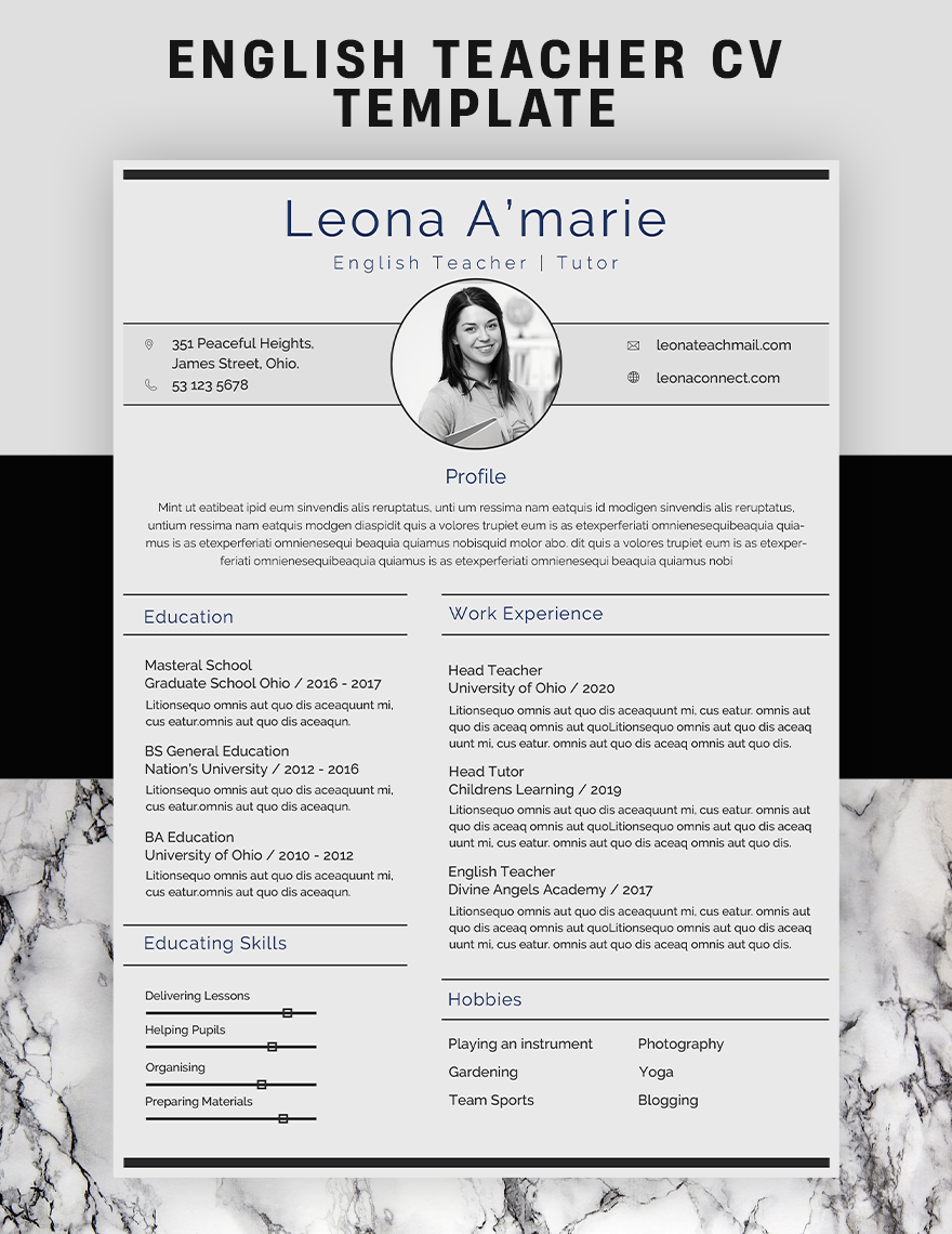 FREE Teacher CV Template Download In Word Google Docs Photoshop 