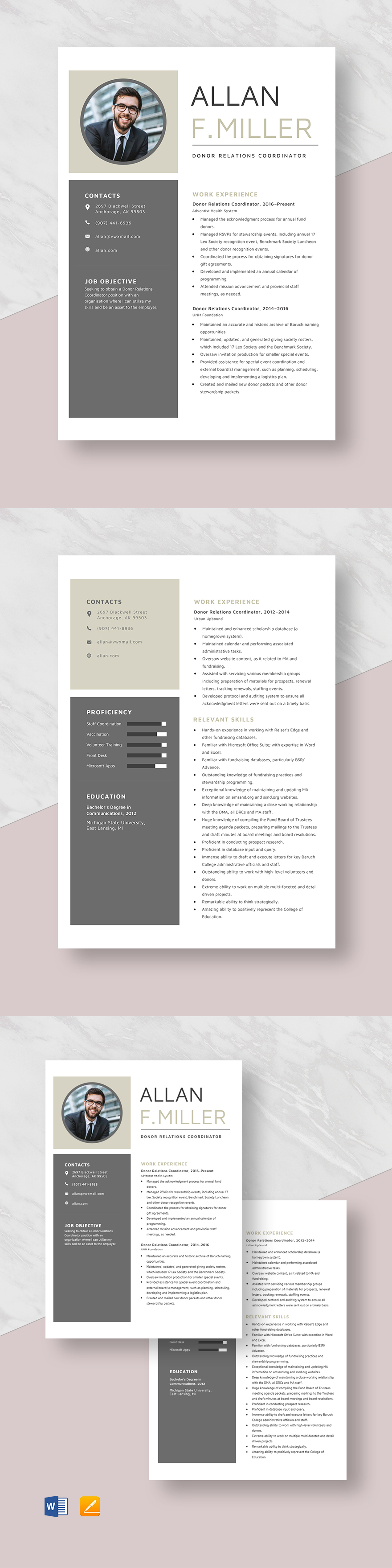 Donor Relations Coordinator Resume Template - Word, Apple Pages ...