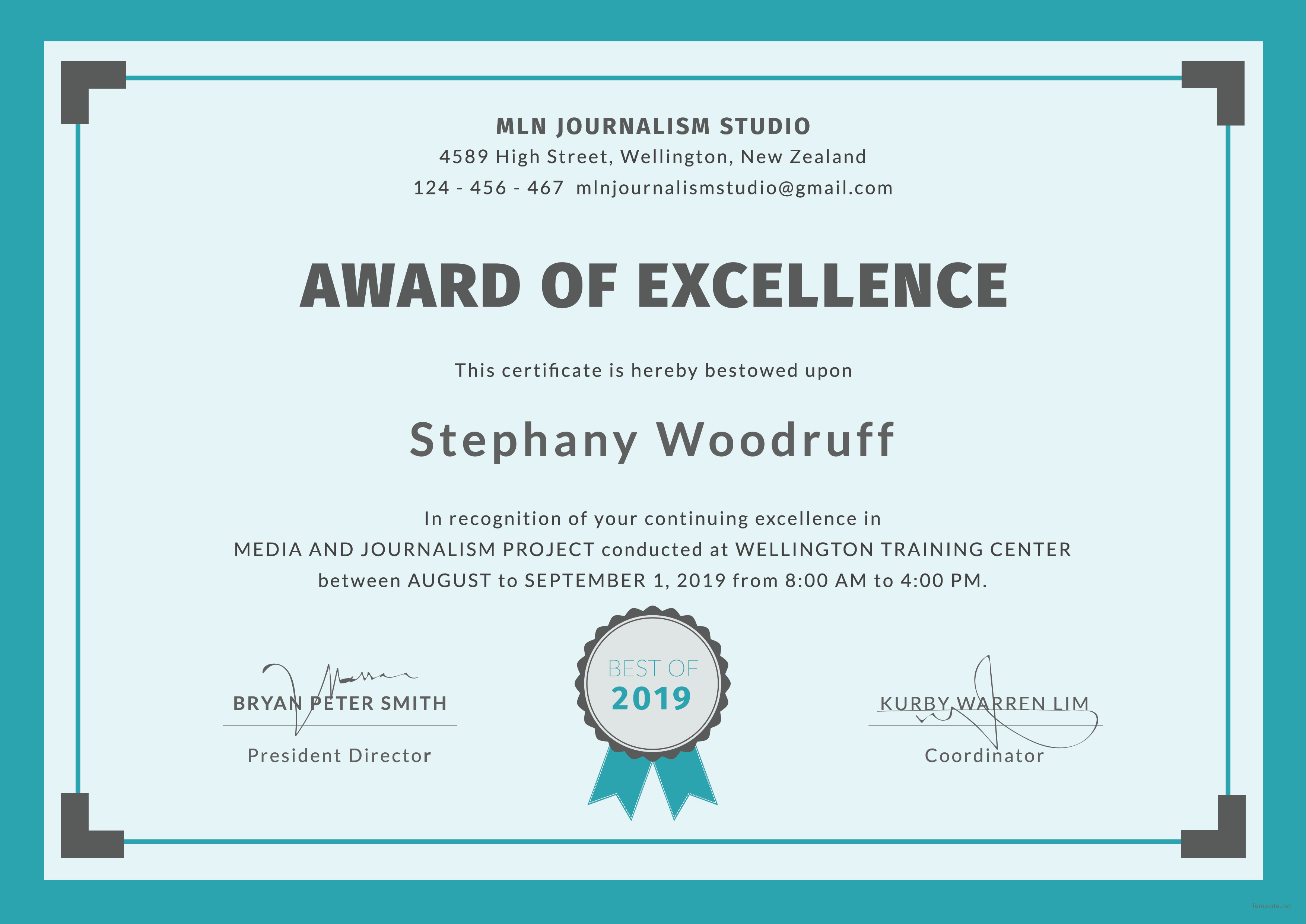 Free Training Excellence Award Certificate Template In Adobe Photoshop 