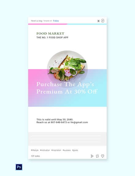 Food Mobile App Promotion Tumblr Post Template - Download in PSD ...
