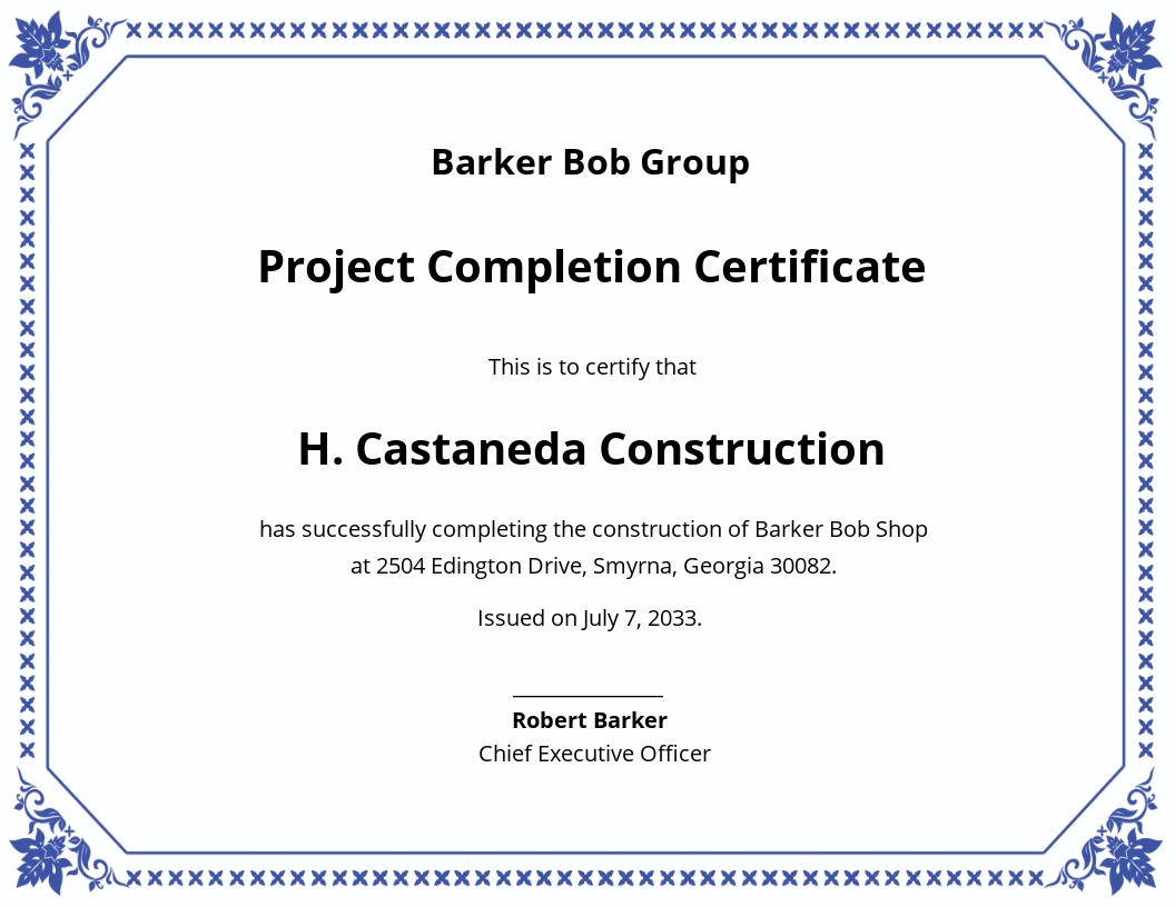 Free Project Completion Certificate Templates 5 Download In PDF Word