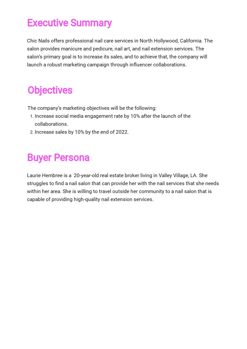 Nail Salon Business Plan Template Free